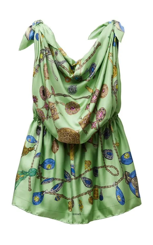 Versace Broken Jewels Print Silk Mini Dress - Green