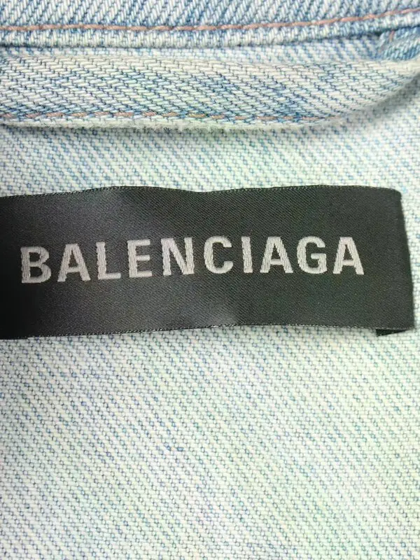Balenciaga Rhinestone Logo Denim Jacket - Blue