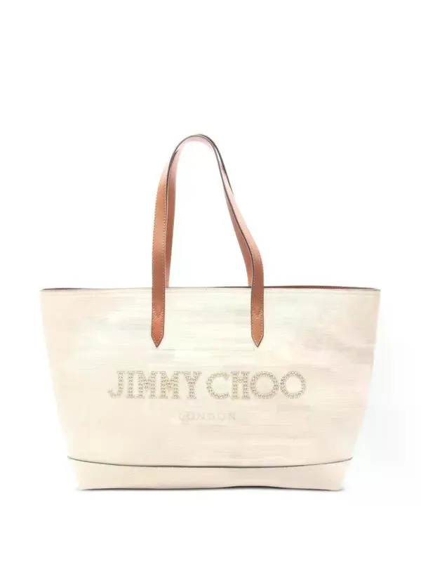 JIMMY CHOO Leather Trimmed Canvas Tote Bag