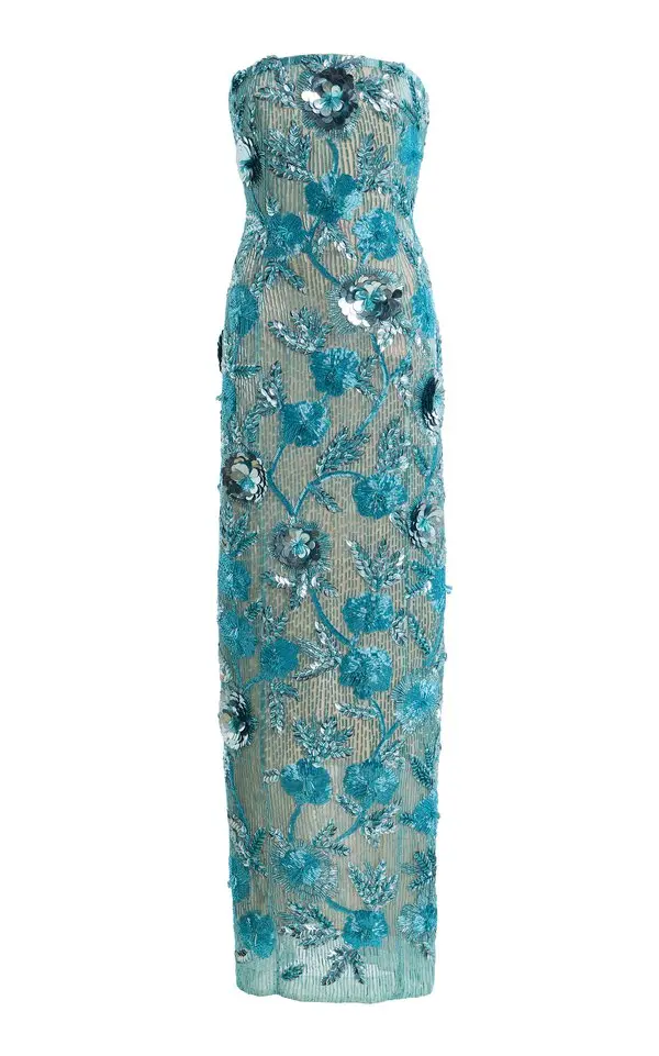 Rachel Gilbert Embellished Tulle Gown - Blue