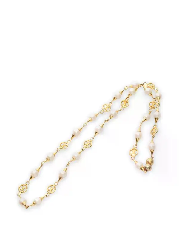 Celine 2010s Triomphe Faux-pearl Necklace - Gold