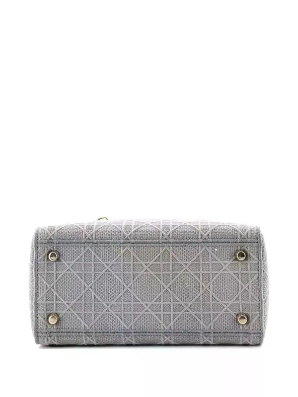 Dior Lady D-lite Bag Cannage Embroidered Canvas Satchel - Grey