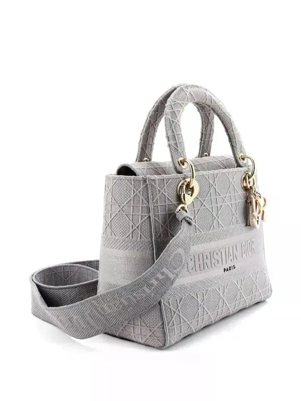 Dior Lady D-lite Bag Cannage Embroidered Canvas Satchel - Grey