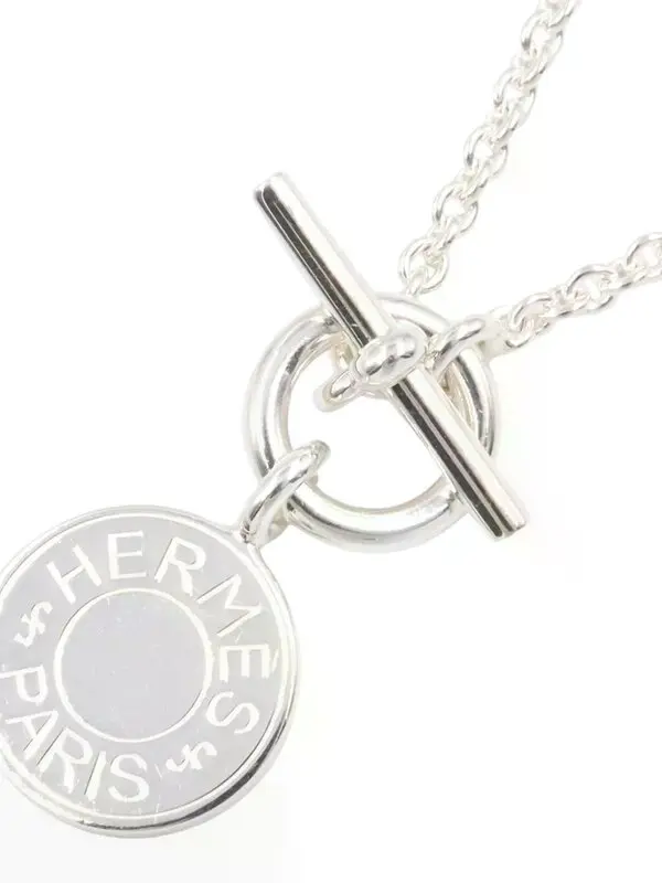 Hermès Tone Engraved Logo Coin Pendant Necklace