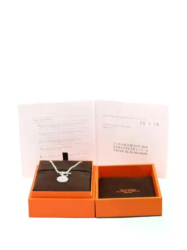 Hermès Tone Engraved Logo Coin Pendant Necklace