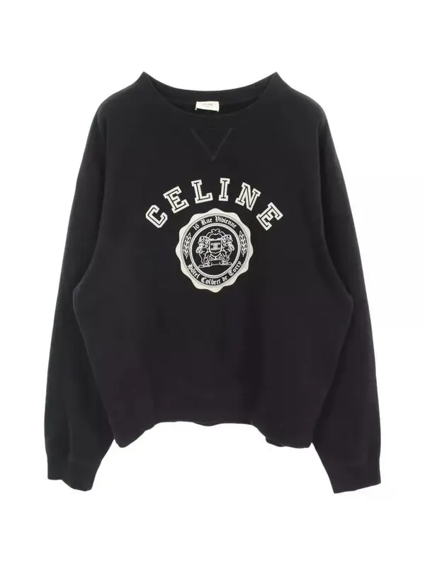 Celine Cotton Logo Print Crewneck Sweatshirt