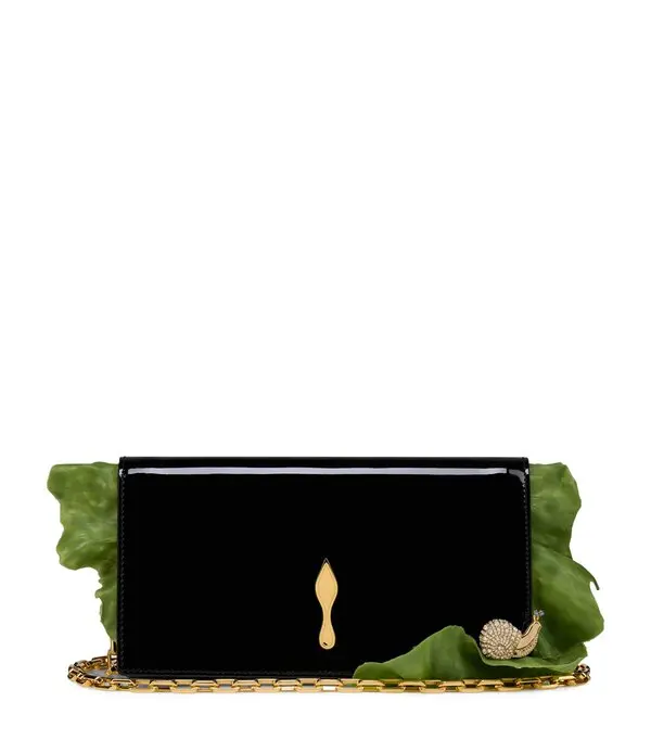 CHRISTIAN LOUBOUTIN Bettina Snail Embellished Patent Leather Clutch Bag - Black