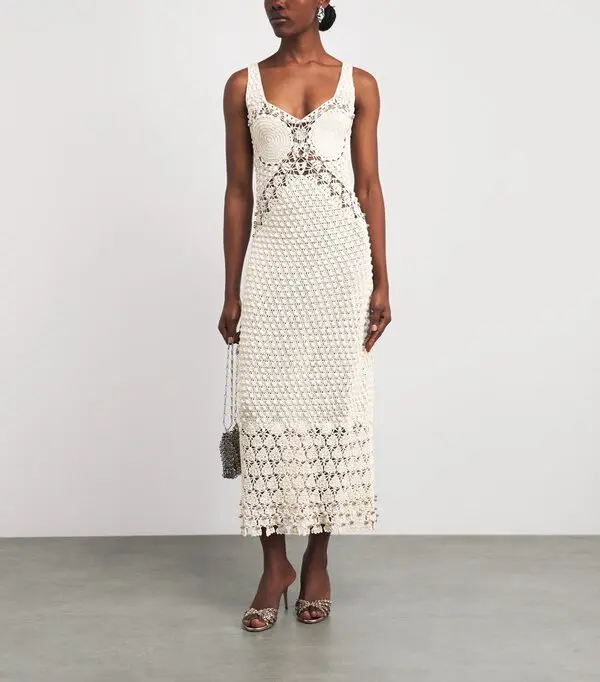 Rabanne Crocheted Metallic Pearl Midi Dress