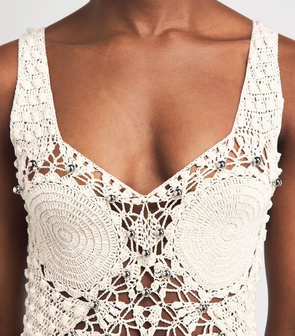 Rabanne Crocheted Metallic Pearl Midi Dress