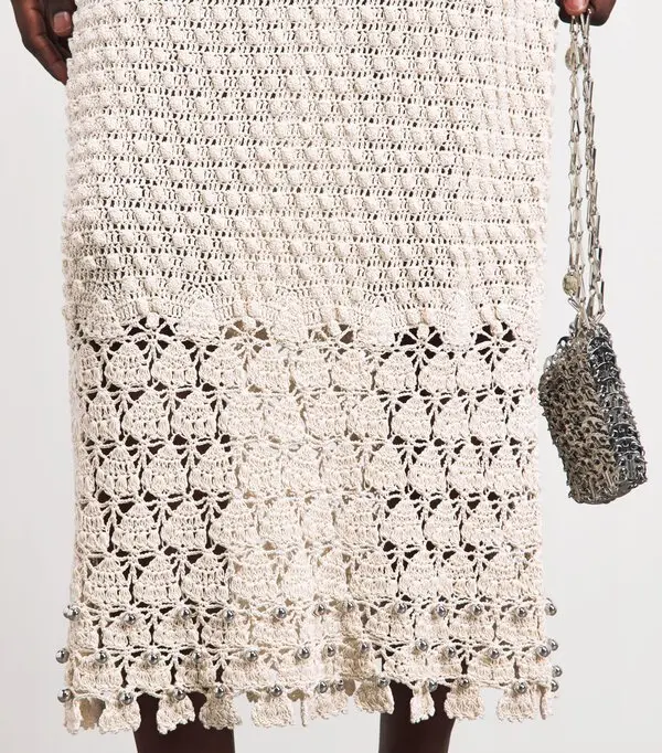 Rabanne Crocheted Metallic Pearl Midi Dress