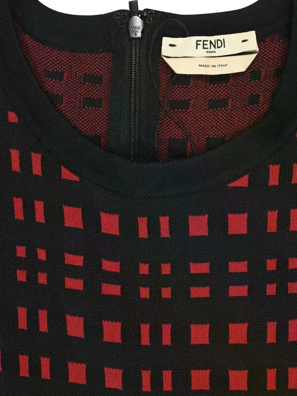 Fendi Checkered Ruffle Detail Dress