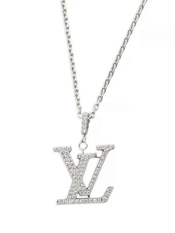 LOUIS VUITTON 18k White Gold Diamond Initials Pendant Necklace - Silver