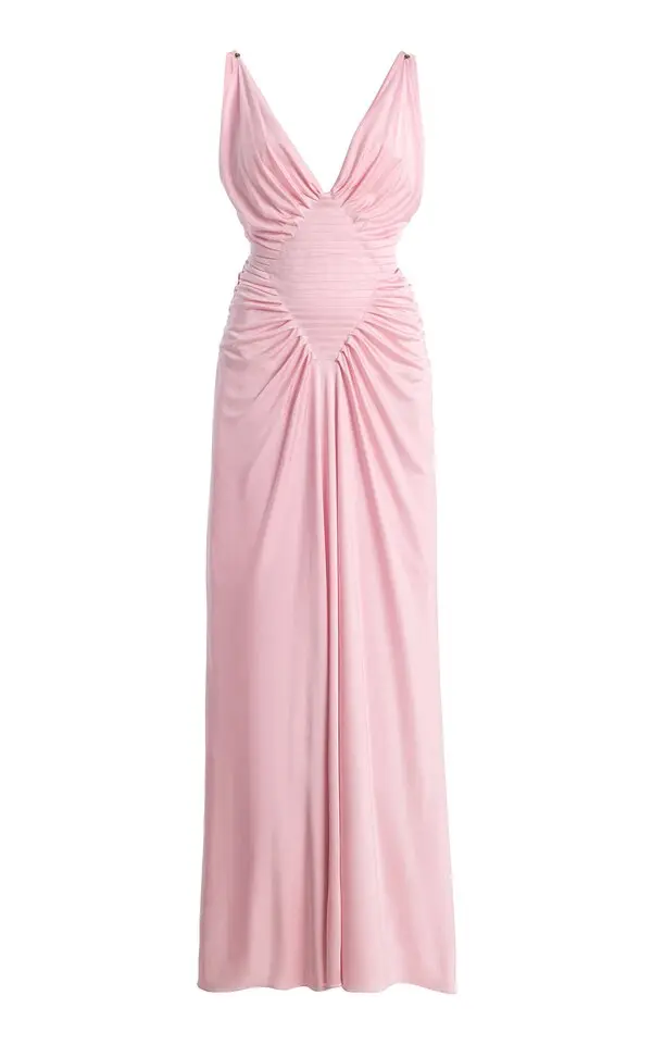 Versace Pleated V-neck Gown - Pink