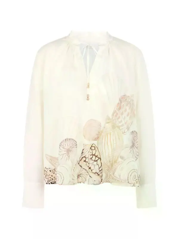 MARCCAIN Seashell-print Tie-neck Blouse