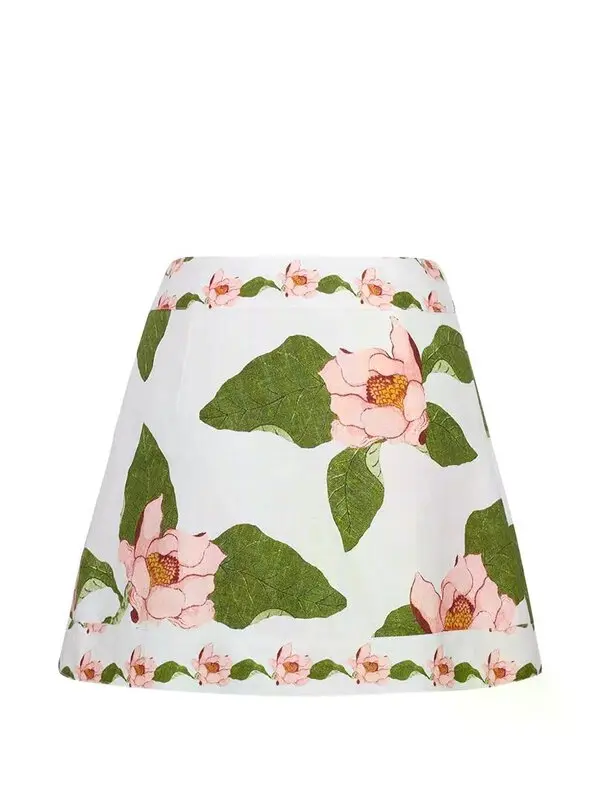 Cara Cara Floral-print Linen Mini Skirt - White