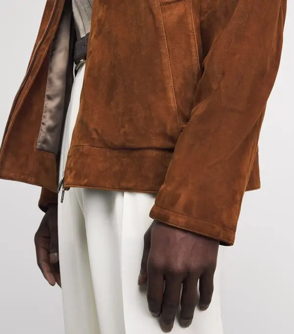 Brioni Lambskin Suede Bomber Jacket - Brown