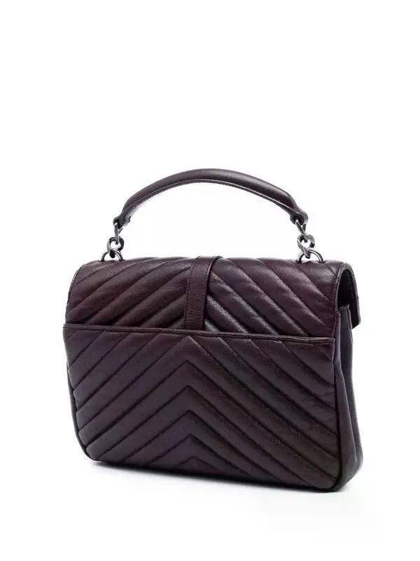 Saint Laurent Medium Chevron Sheepskin Monogram College Satchel - Red