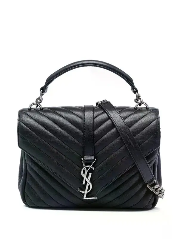 Saint Laurent Medium Chevron Sheepskin Monogram College Satchel - Black