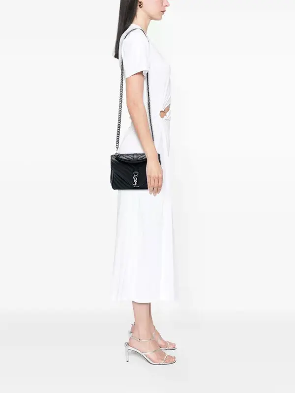Saint Laurent Medium Chevron Sheepskin Monogram College Satchel - Black