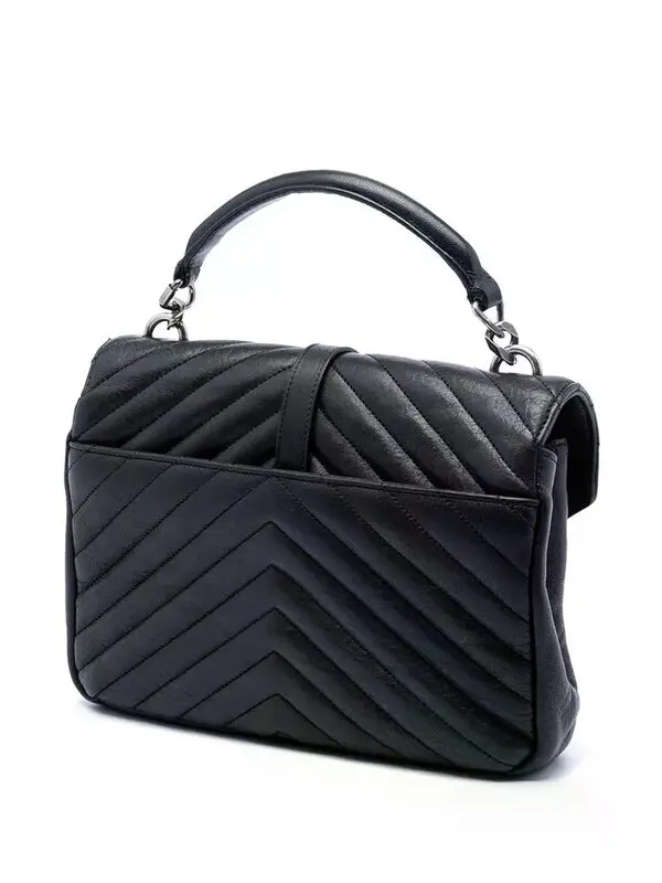 Saint Laurent Medium Chevron Sheepskin Monogram College Satchel - Black
