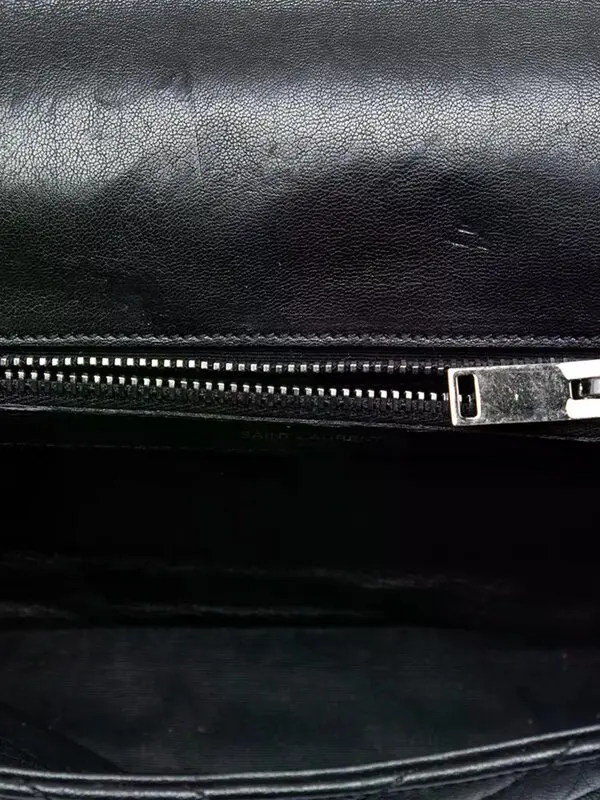 Saint Laurent Medium Chevron Sheepskin Monogram College Satchel - Black