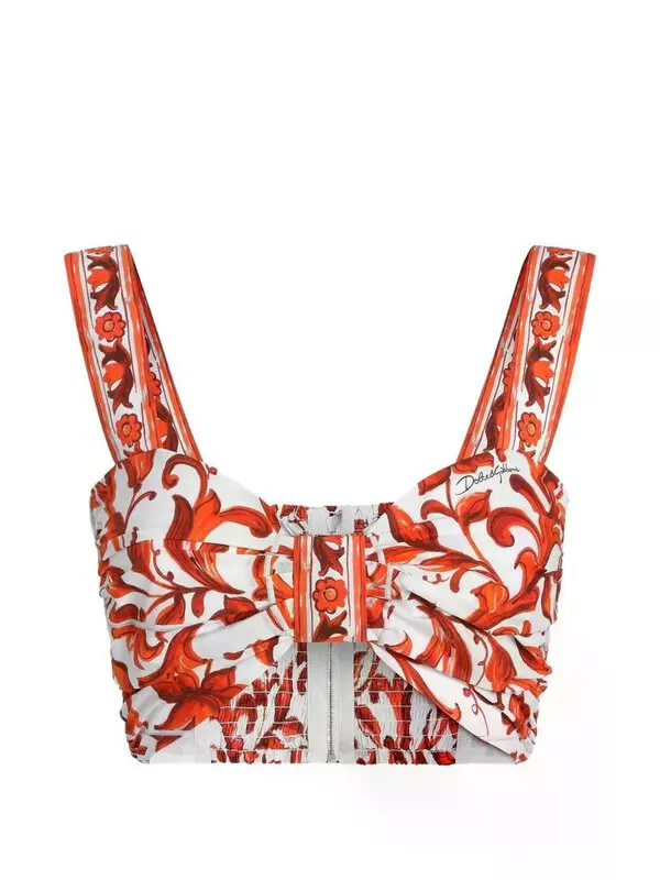 Dolce & Gabbana Majolica-print Poplin Bustier Top - Orange
