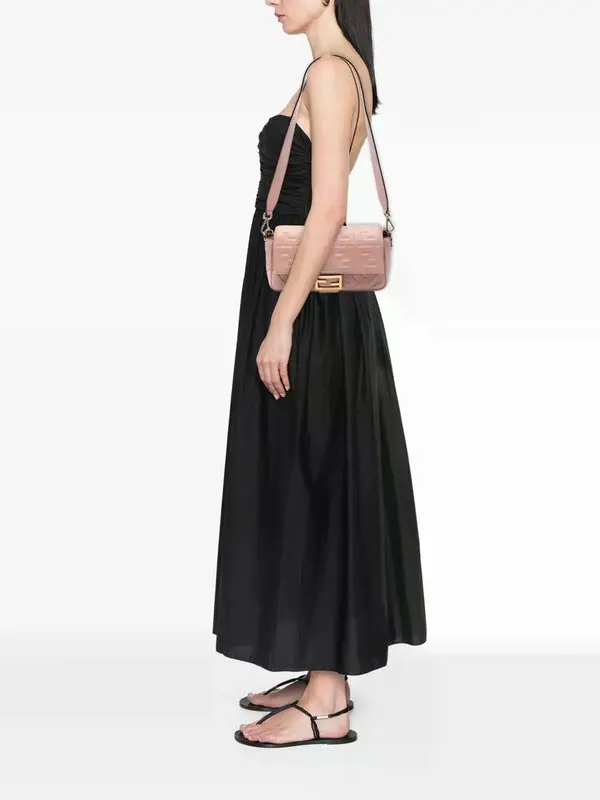 Fendi Zucca Embossed Leather Baguette Satchel - Pink