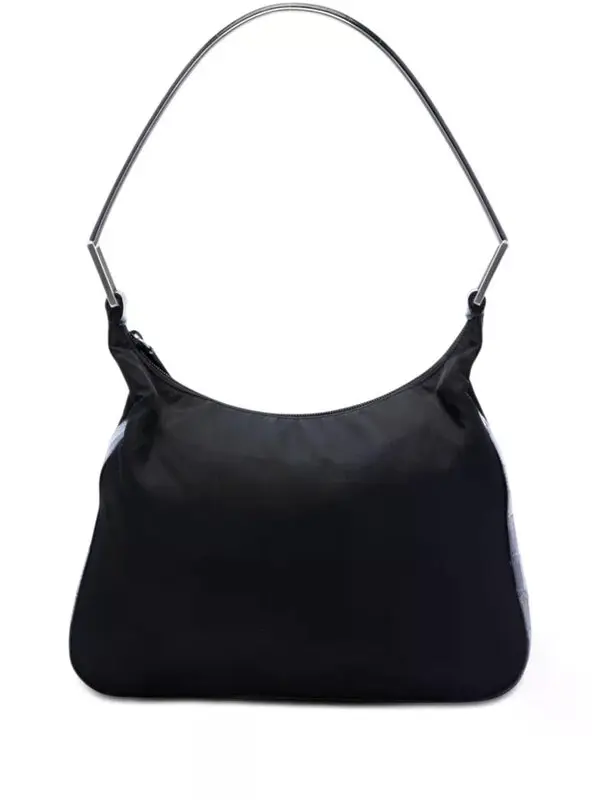 Prada Croc Embossed Leather Trimmed Tessuto Shoulder Bag