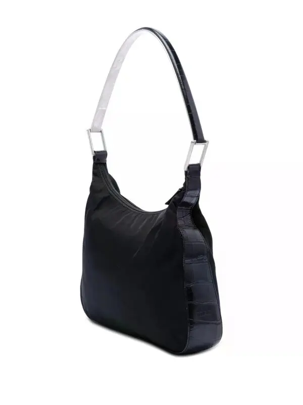 Prada Croc Embossed Leather Trimmed Tessuto Shoulder Bag