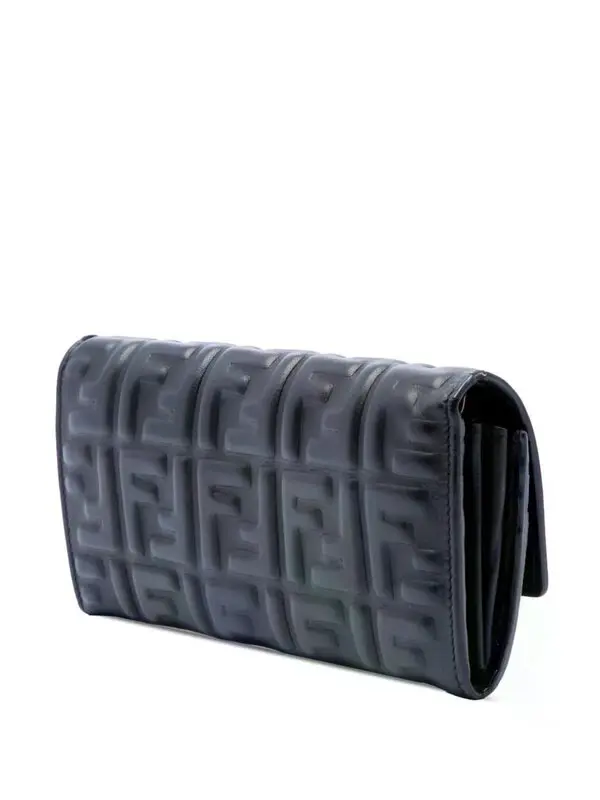 Fendi 2010-2026 Zucca Embossed Nappa Baguette Continental Wallet With Chain Crossbody Bag