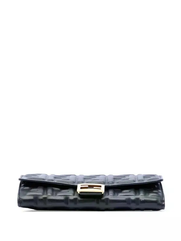 Fendi 2010-2026 Zucca Embossed Nappa Baguette Continental Wallet With Chain Crossbody Bag