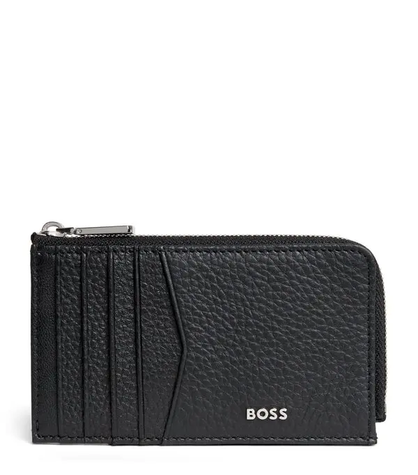 BOSS Grained Leather Crosstown Card Holder - Black