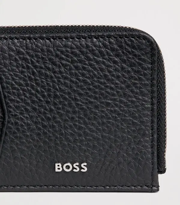 BOSS Grained Leather Crosstown Card Holder - Black