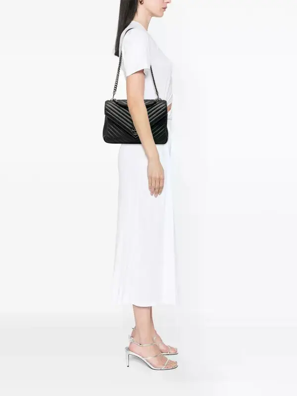 Saint Laurent Large Chevron Sheepskin Monogram College Bag - Black