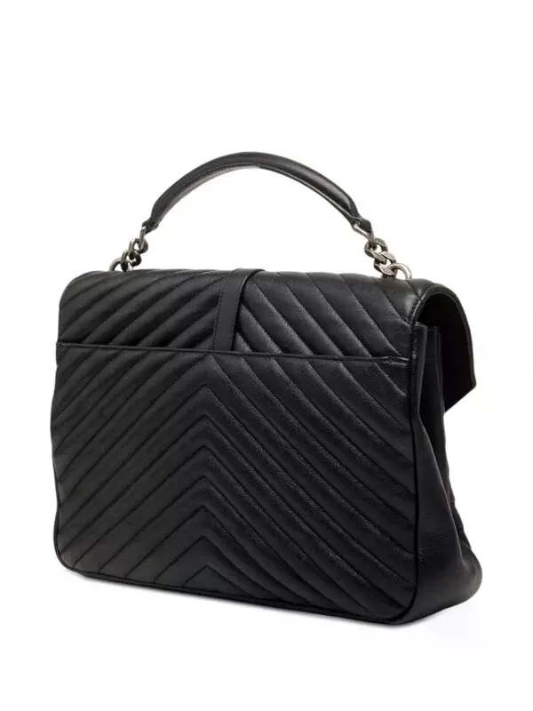 Saint Laurent Large Chevron Sheepskin Monogram College Bag - Black