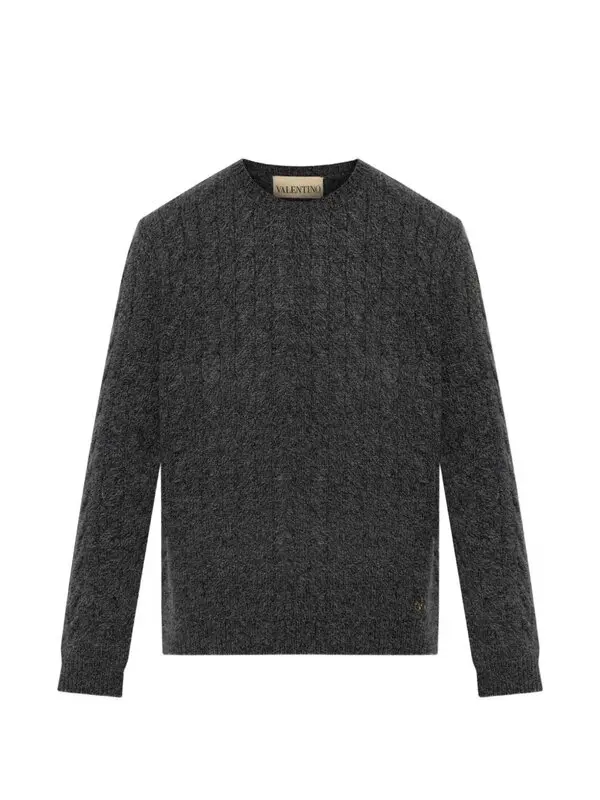 Valentino Garavani Wool V-logo Cable Knit Sweater - Grey