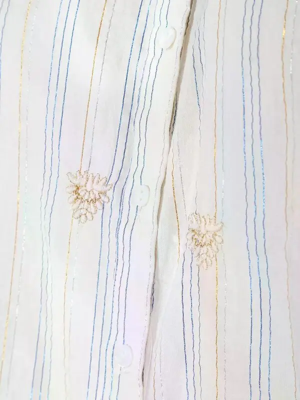 MAISON HOTEL Striped Embroidered Blouse