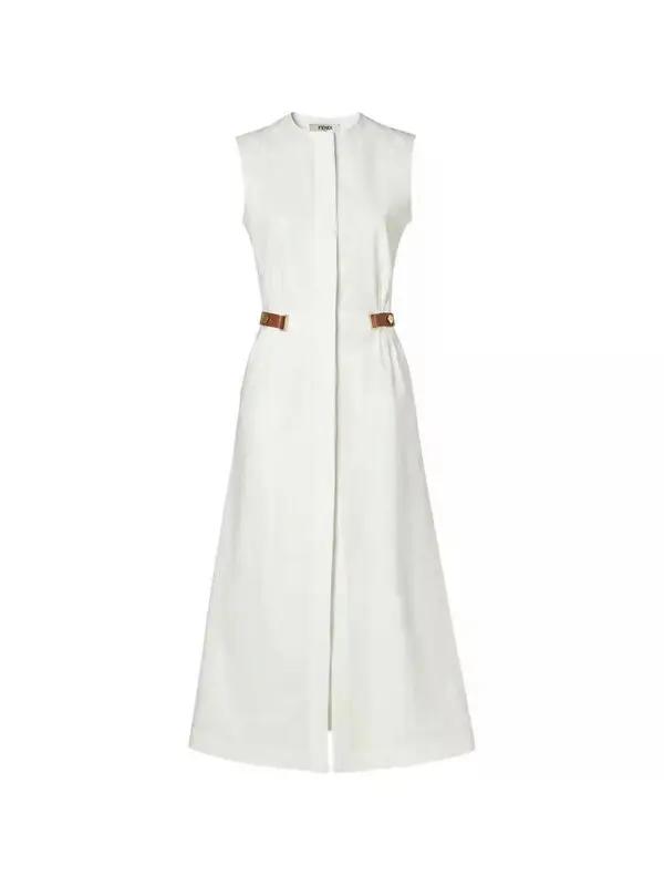 Fendi Leather-trimmed Sleeveless Midi Dress