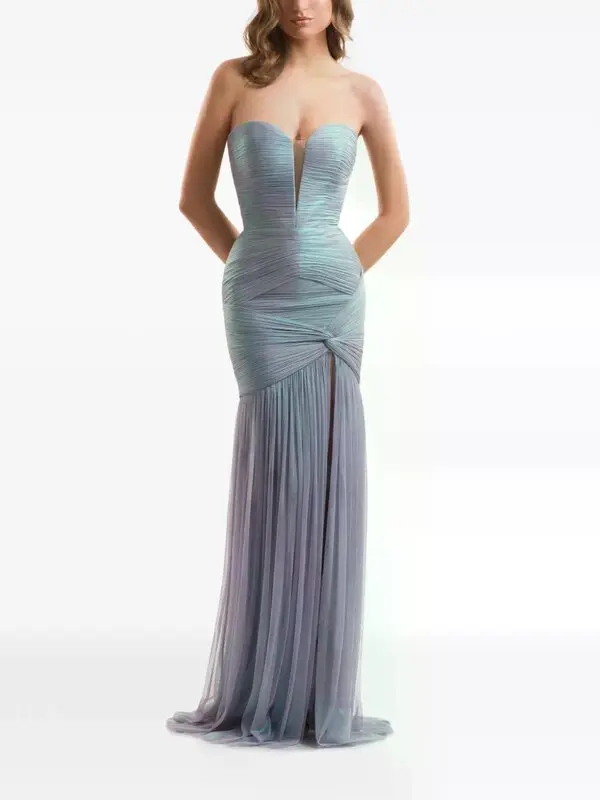 IMROSKA Strapless Ruched Slit Dress