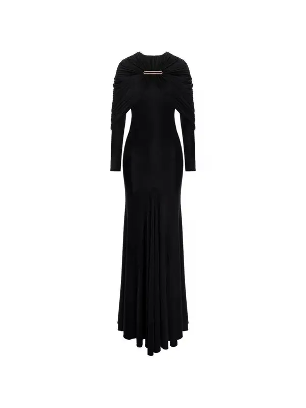 V:PM ATELIER Anais Pleated-cape Maxi Dress - Black