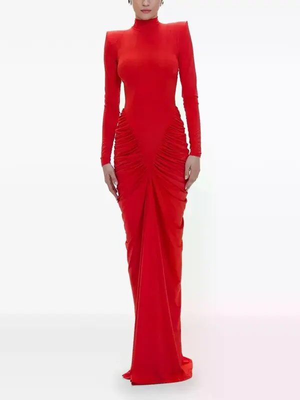 V:PM ATELIER Adwa Padded Shoulder Ruched Maxi Dress