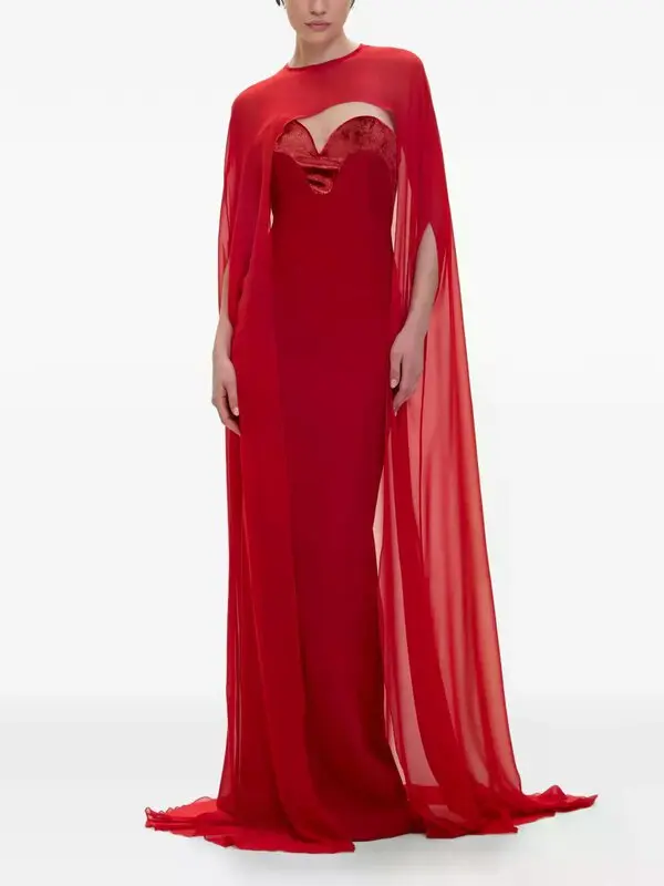 V:PM ATELIER Sindel Velvet Panel Cape Maxi Dress