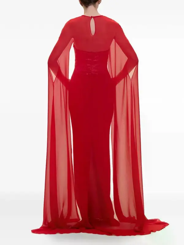 V:PM ATELIER Sindel Velvet Panel Cape Maxi Dress