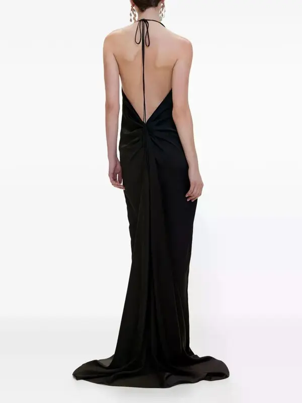 V:PM ATELIER Feather-trim Halterneck Maxi Dress