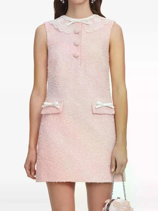 SELF-PORTRAIT Bouclé Mini Dress With Lace Collar - Pink