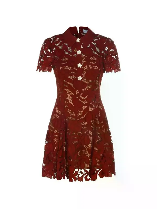 SELF-PORTRAIT Burgundy Floral Guipure Lace Mini Dress - Red