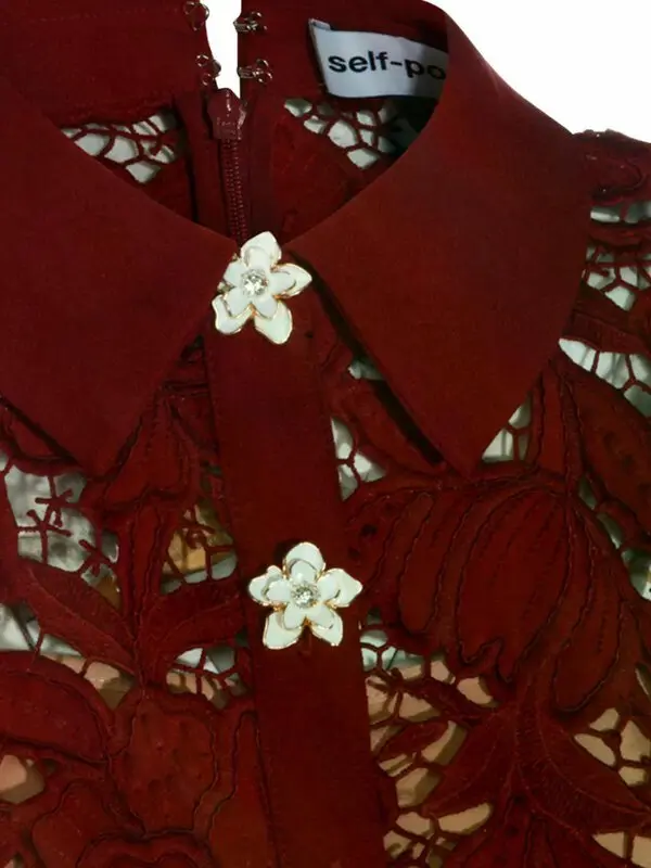 SELF-PORTRAIT Burgundy Floral Guipure Lace Mini Dress - Red