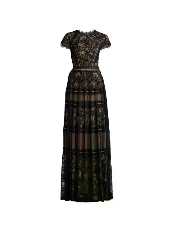 Tadashi Shoji Ahern Lace-panelled Tiered Maxi Dress - Black
