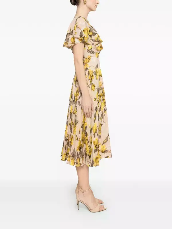 NISSA Floral Print Ruffled Midi Dress