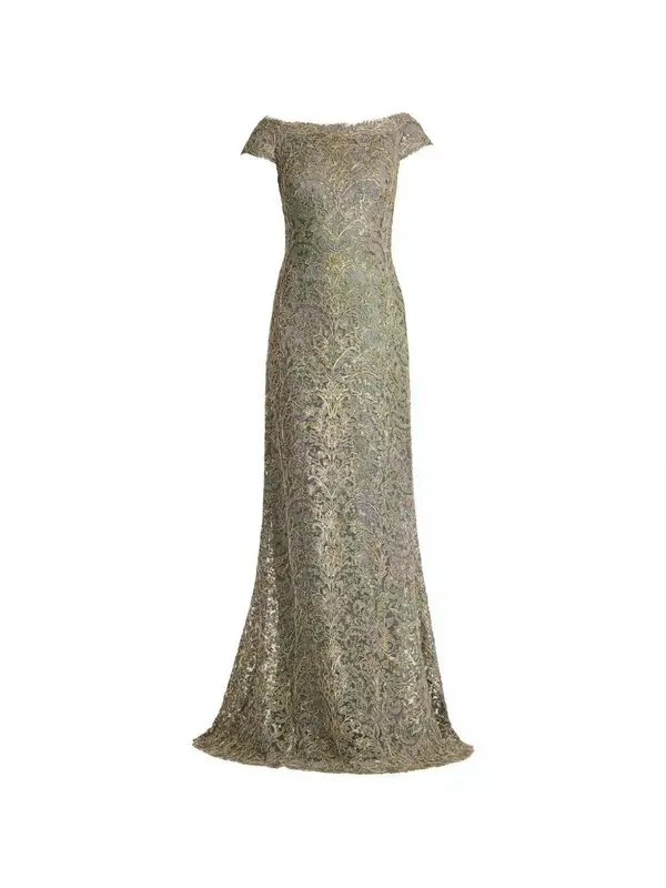 Tadashi Shoji Dusen Vine Embroidered Maxi Dress - Grey